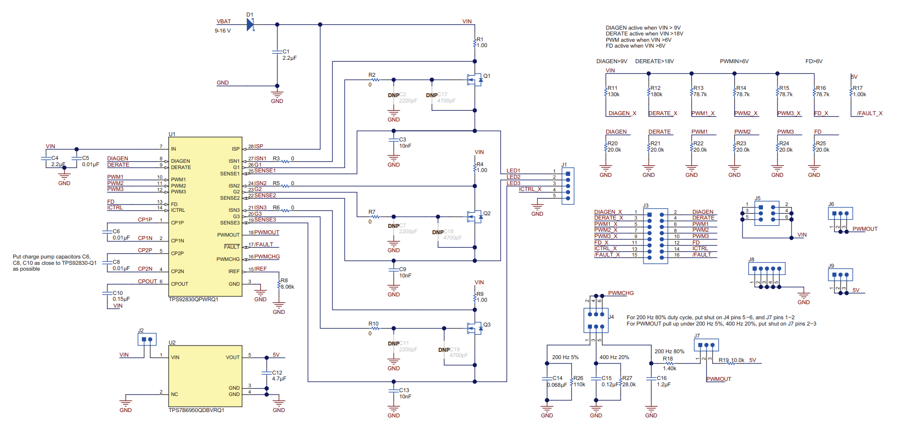 TPS92830EVM: 3x 300mA @ 16V Max, High-Side N-Ch, Automotive LED Controller